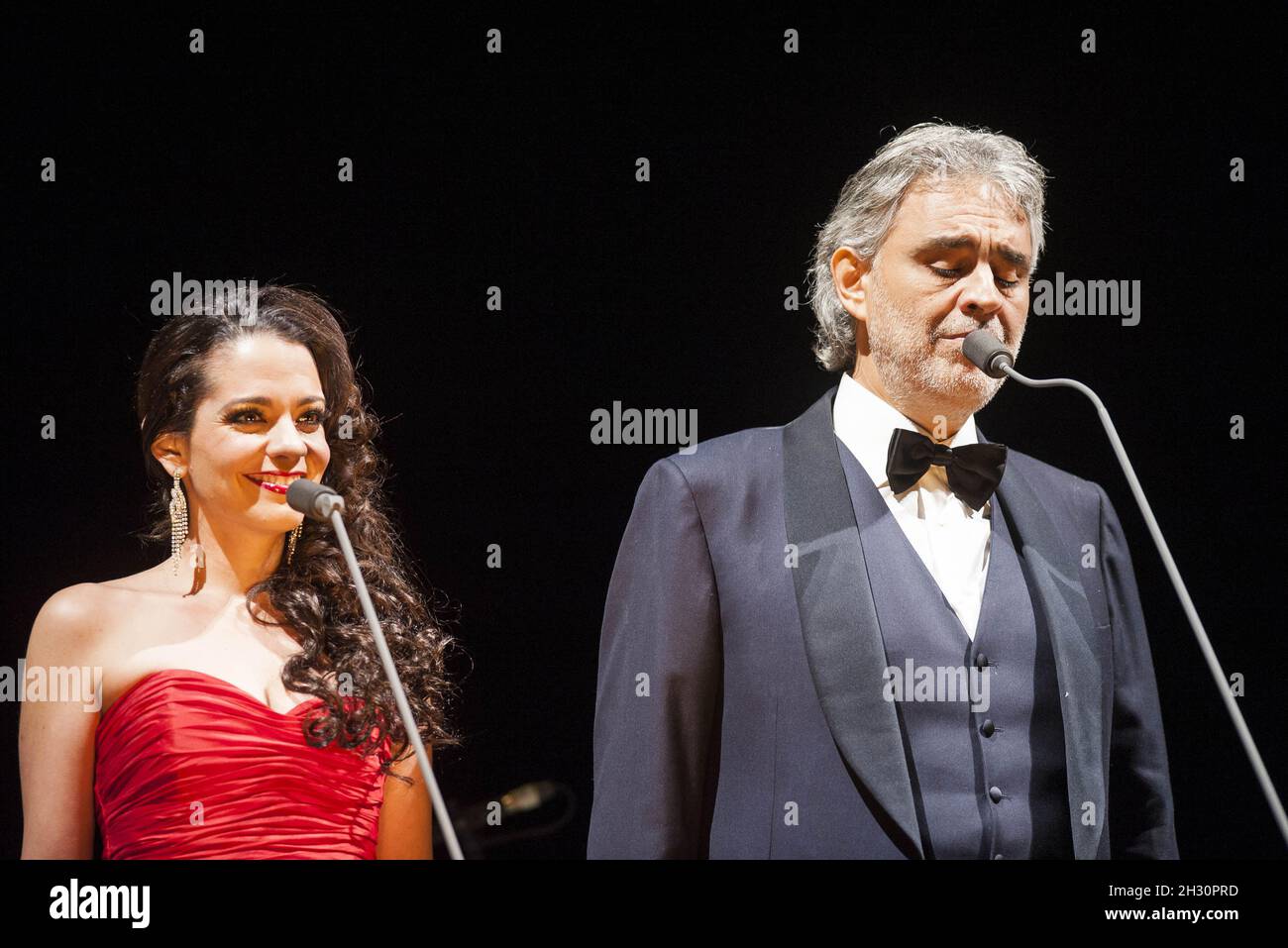 Soprano Maria Aleida joins Andrea Bocelli on stage at the O2 Arena in ...