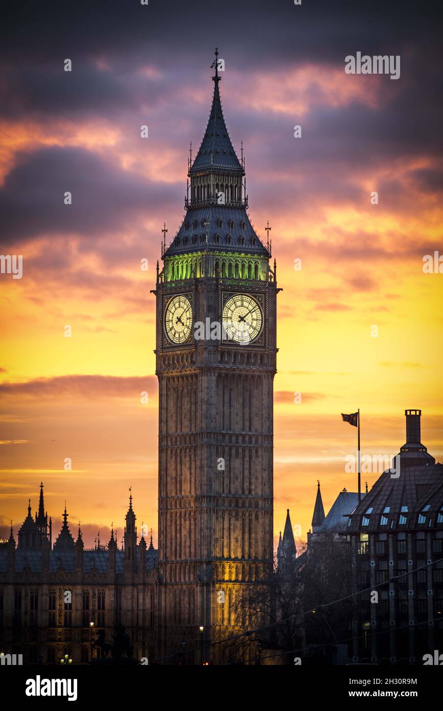 General View of Big Ben clock tower at the Palace of Westminster in ...
