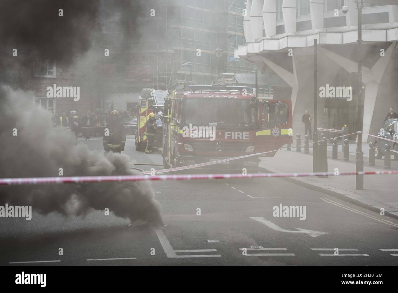 General view of smoke rising from an underground cable fire on Kingsway ...