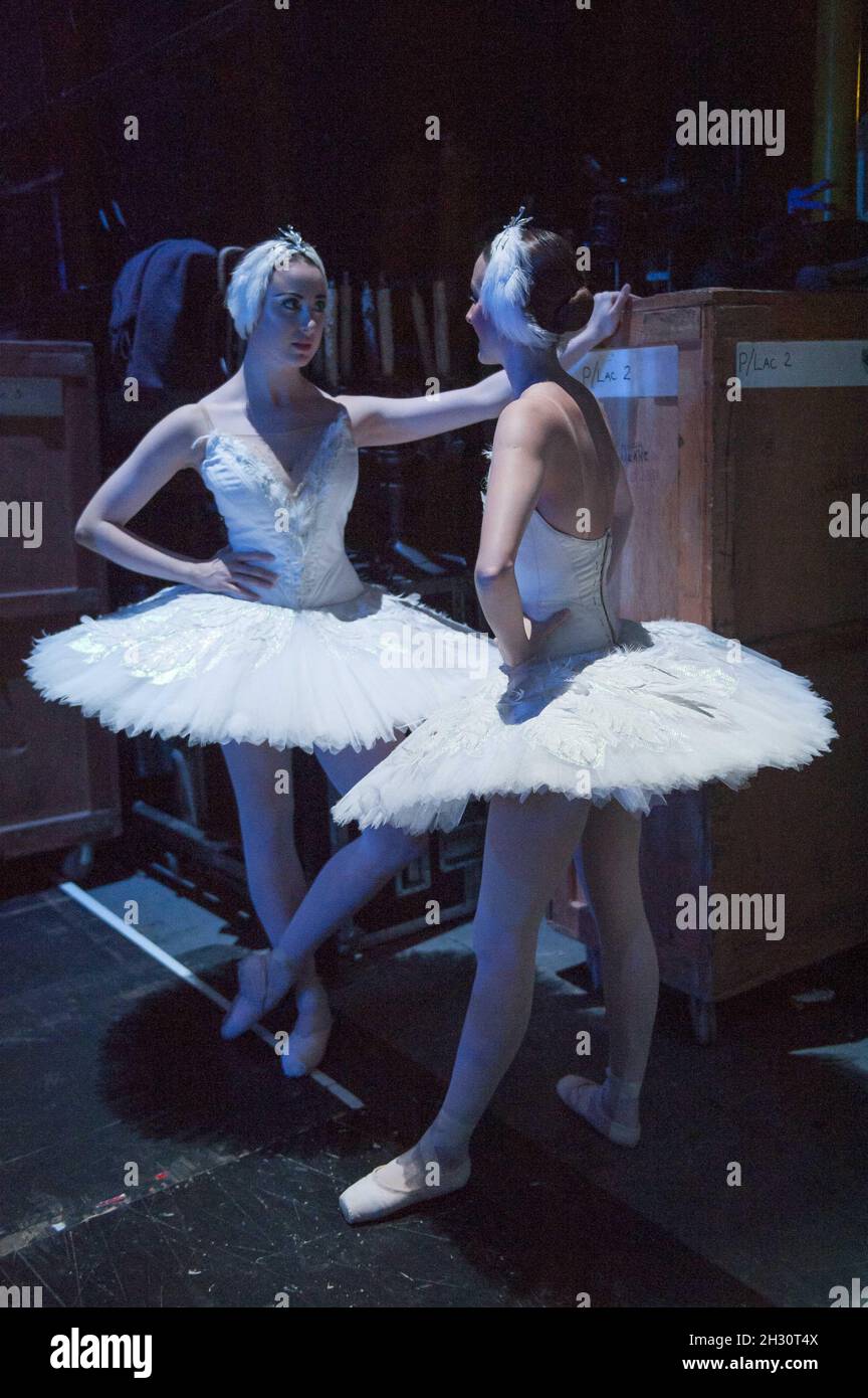 English National Ballet dancers wait in the wings before performing in ...