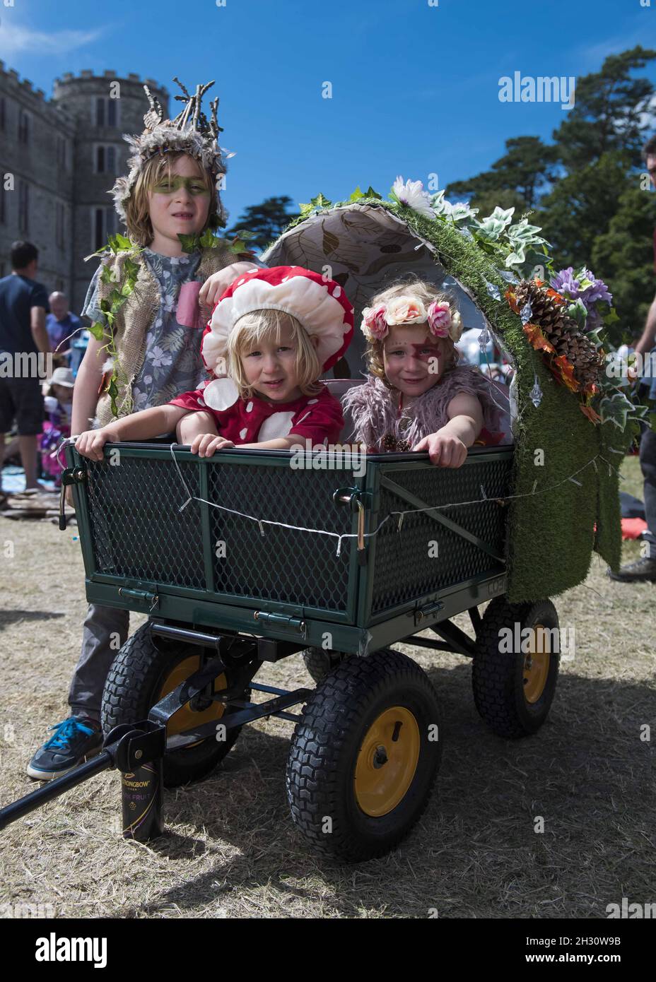 Young festival goers in fancy dress on day 2 of Camp Bestival 2015 ...