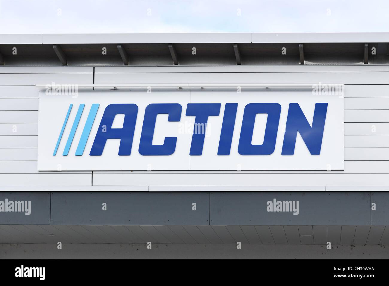 Eppelheim, Germany - October 2021: Store sign of Action, an originally ...