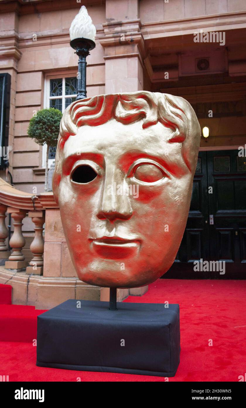 General view of a giant BAFTA head sculpture on the red carpet at the ...