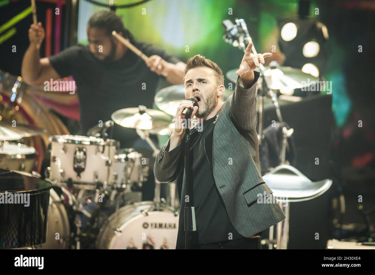 EDITORIAL USE ONLY Gary Barlow of Take That performs live as part of ...