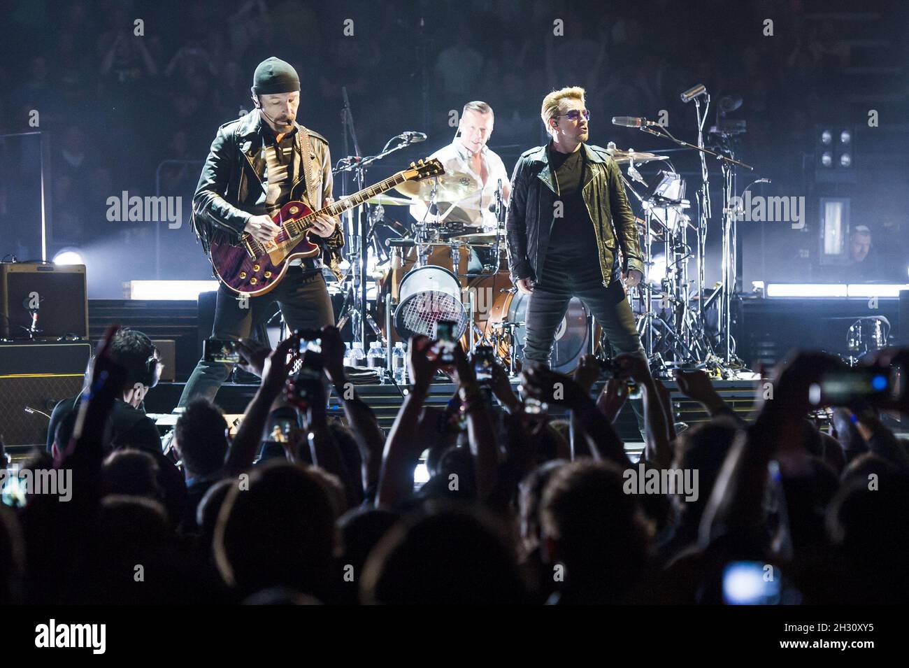 U2 perform live on stage at the O2 arena, Greenwich, London Stock Photo ...