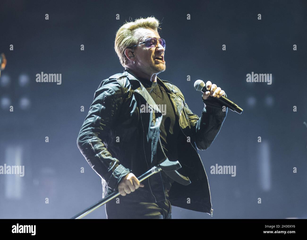 Bono of U2 performs live on stage at the O2 arena, Greenwich, London ...