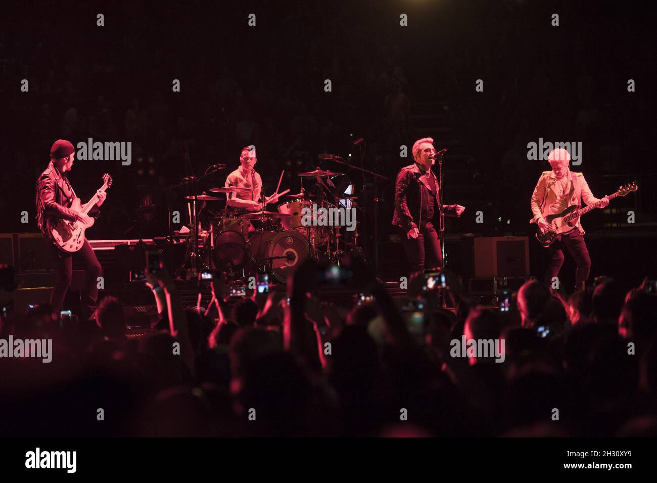 U2 perform live on stage at the O2 arena, Greenwich, London Stock Photo ...