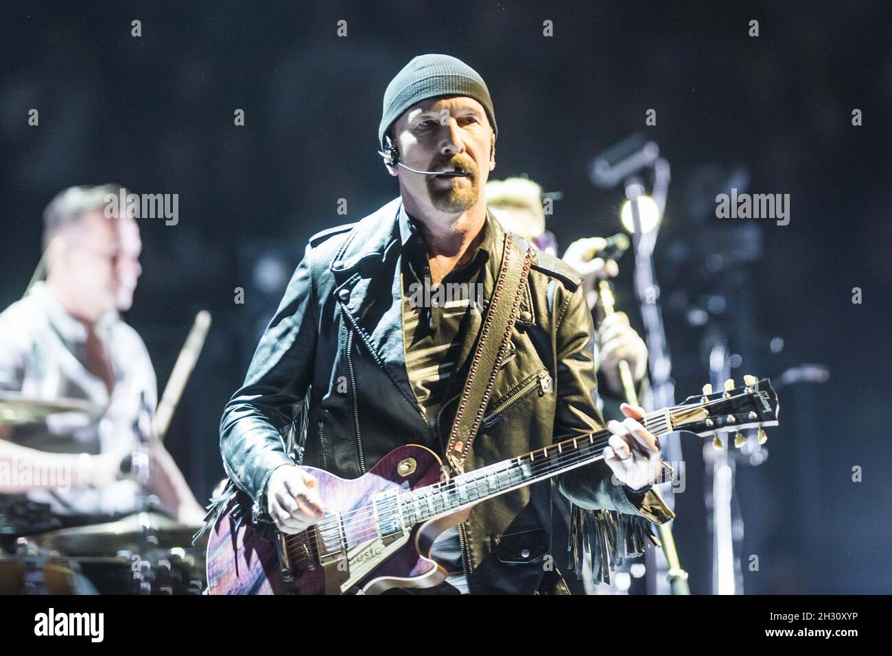 Bono of U2 performs live on stage at the O2 arena, Greenwich, London ...