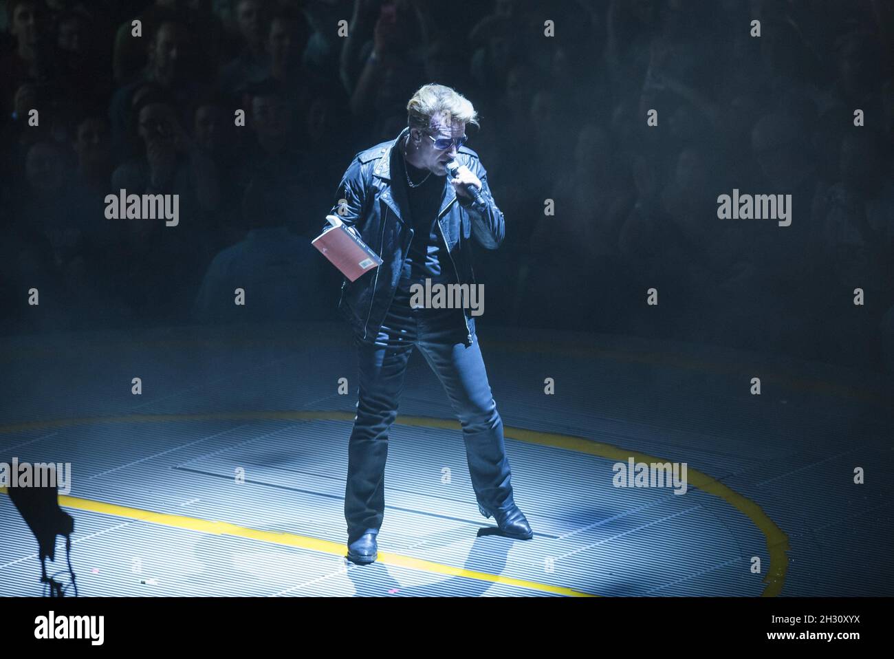 Bono of U2 performs live on stage at the O2 arena, Greenwich, London ...