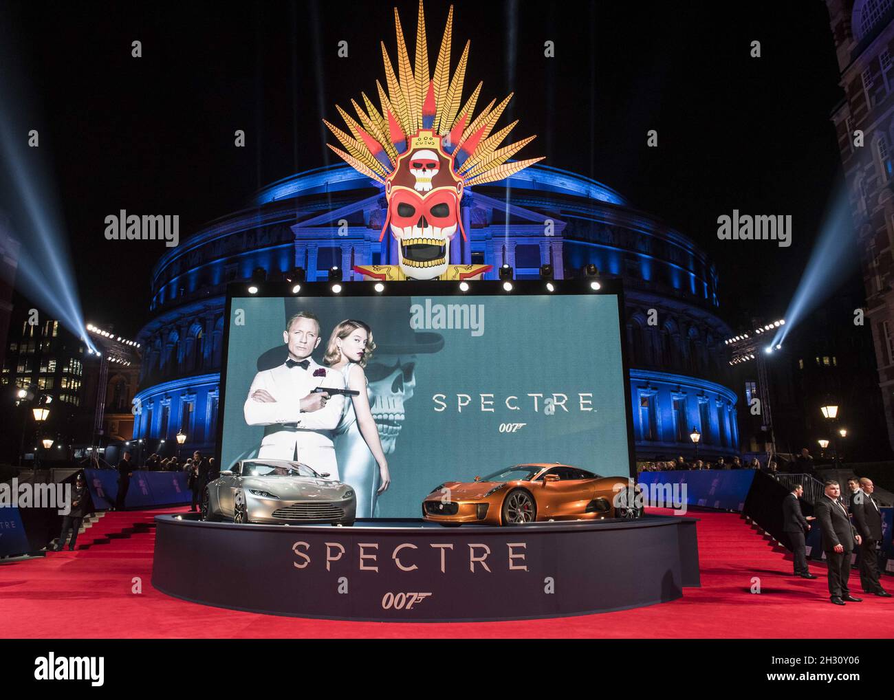 General view of the James Bond Cars on the red carpet at the Spectre ...