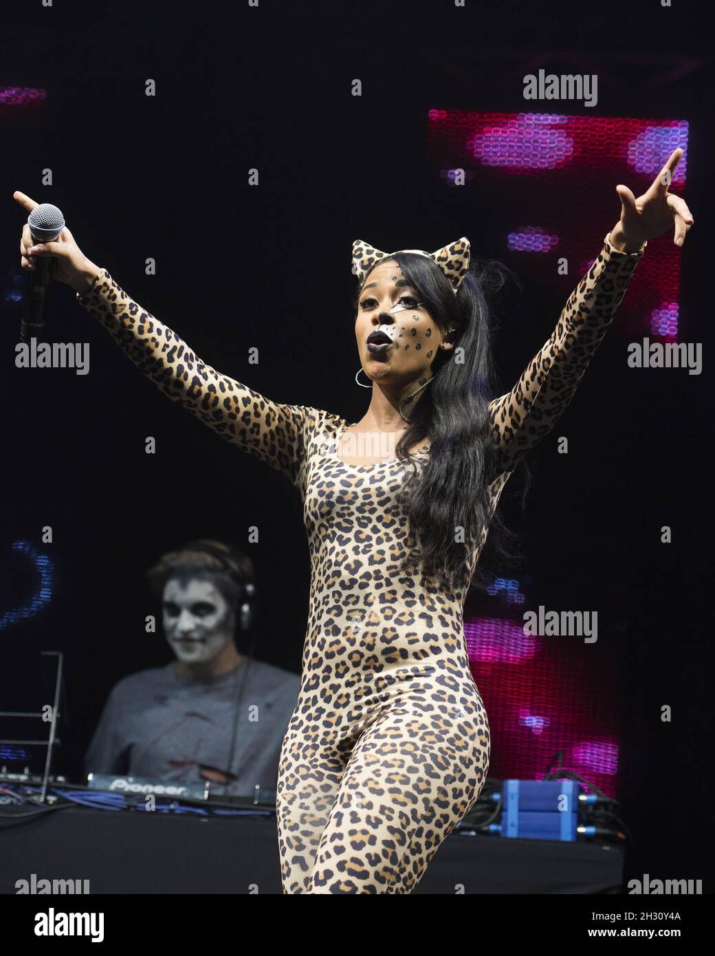 Melissa Steel performs live on stage at the Kiss FM Haunted House Party ...