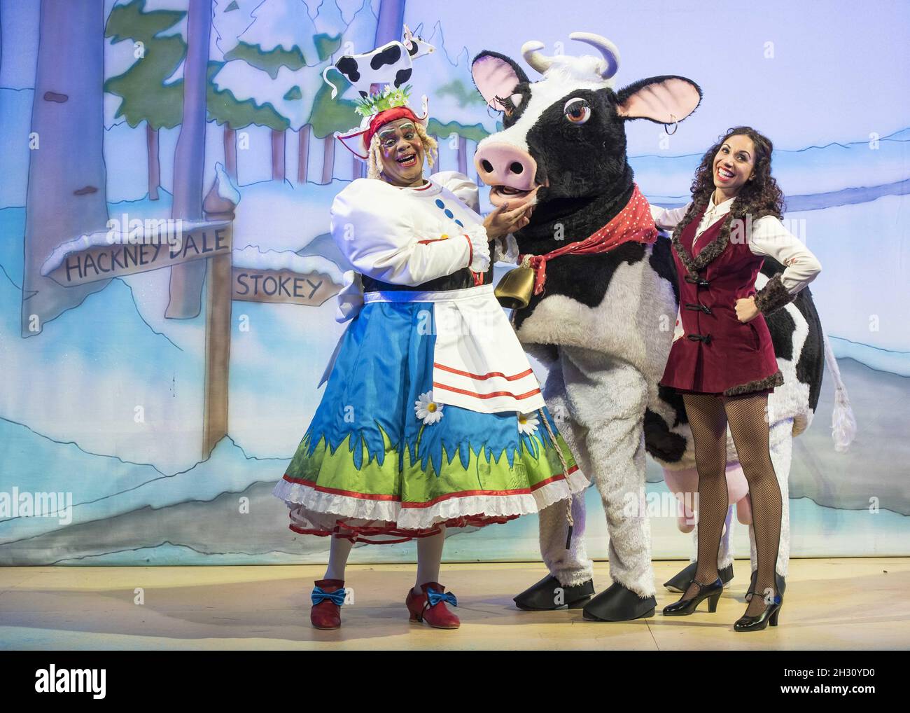 Clive Rowe (Dame Daisy Trott) and Debbie Kurup (Jack) on stage during ...