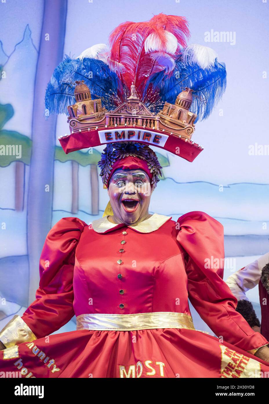 Clive Rowe (Dame Daisy Trott) on stage during the photo call of Hackney ...