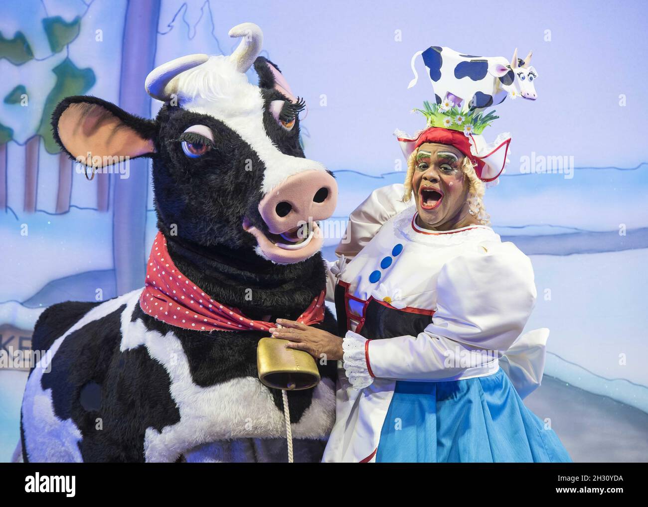 Clive Rowe (Dame Daisy Trott) on stage during the photo call of Hackney ...