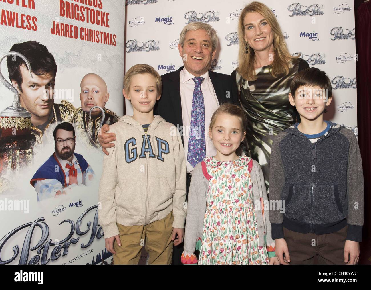 John and Sally Bercow and family arrive at the Peter Pan press night at ...