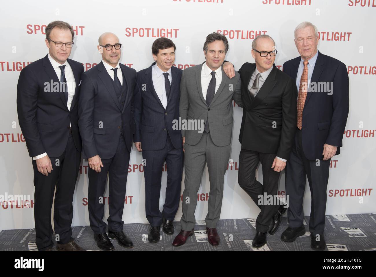 (L - R)Tom McCarthy (Director), Stanley Tucci, Mike Rezendes (Spotlight ...