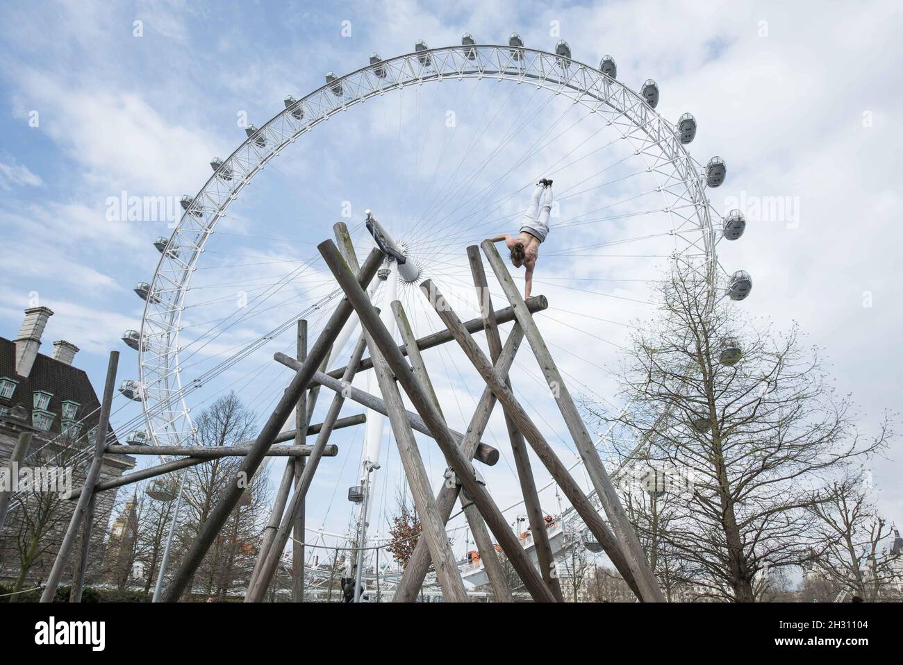 Tim Shieff performs Mowgli inspired Parkour during a photocall in front ...