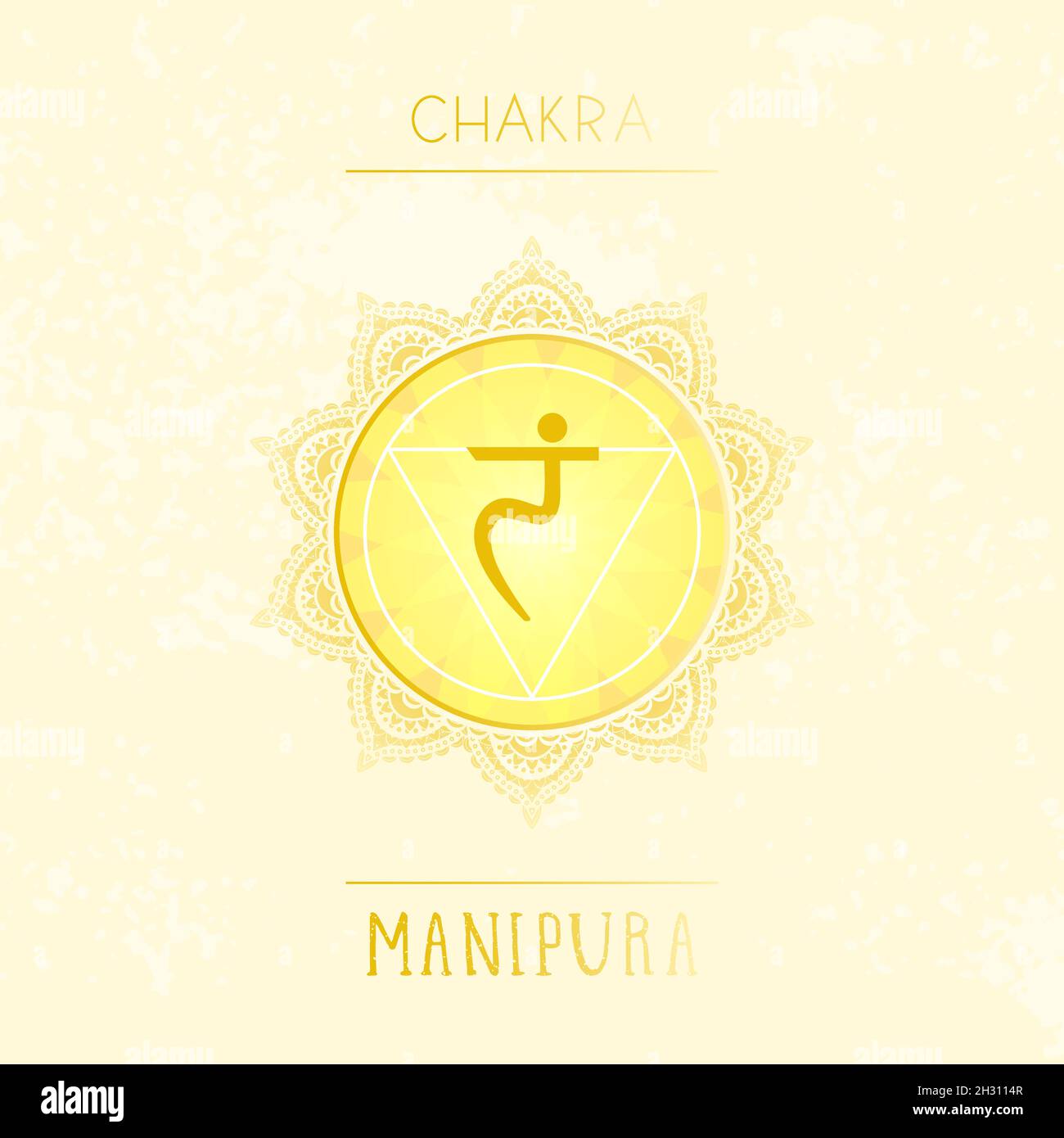 Vector illustration with symbol chakra Manipura on watercolor ...