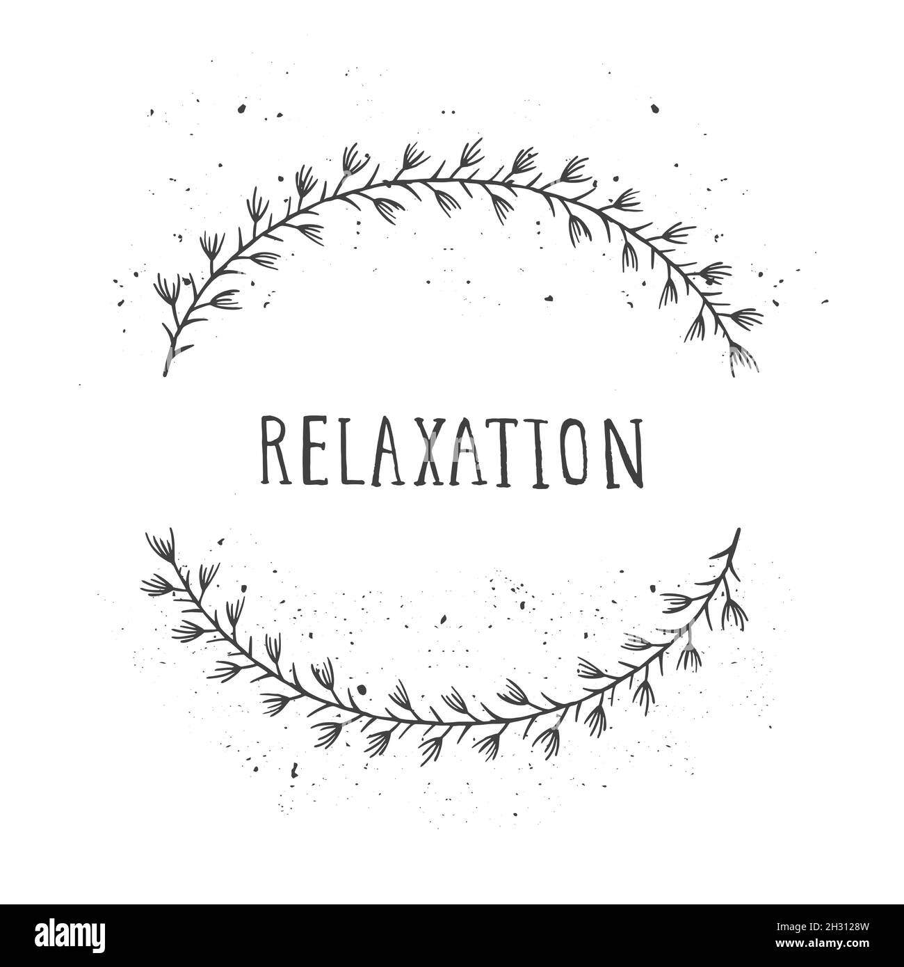 Vector hand drawn illustration of text RELAXATION and floral round ...