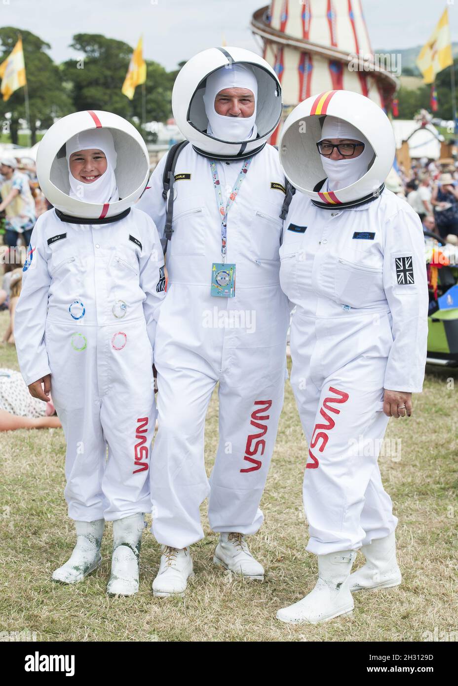 Festival goers dressed in Space themed fancy dress at Camp Besitval ...