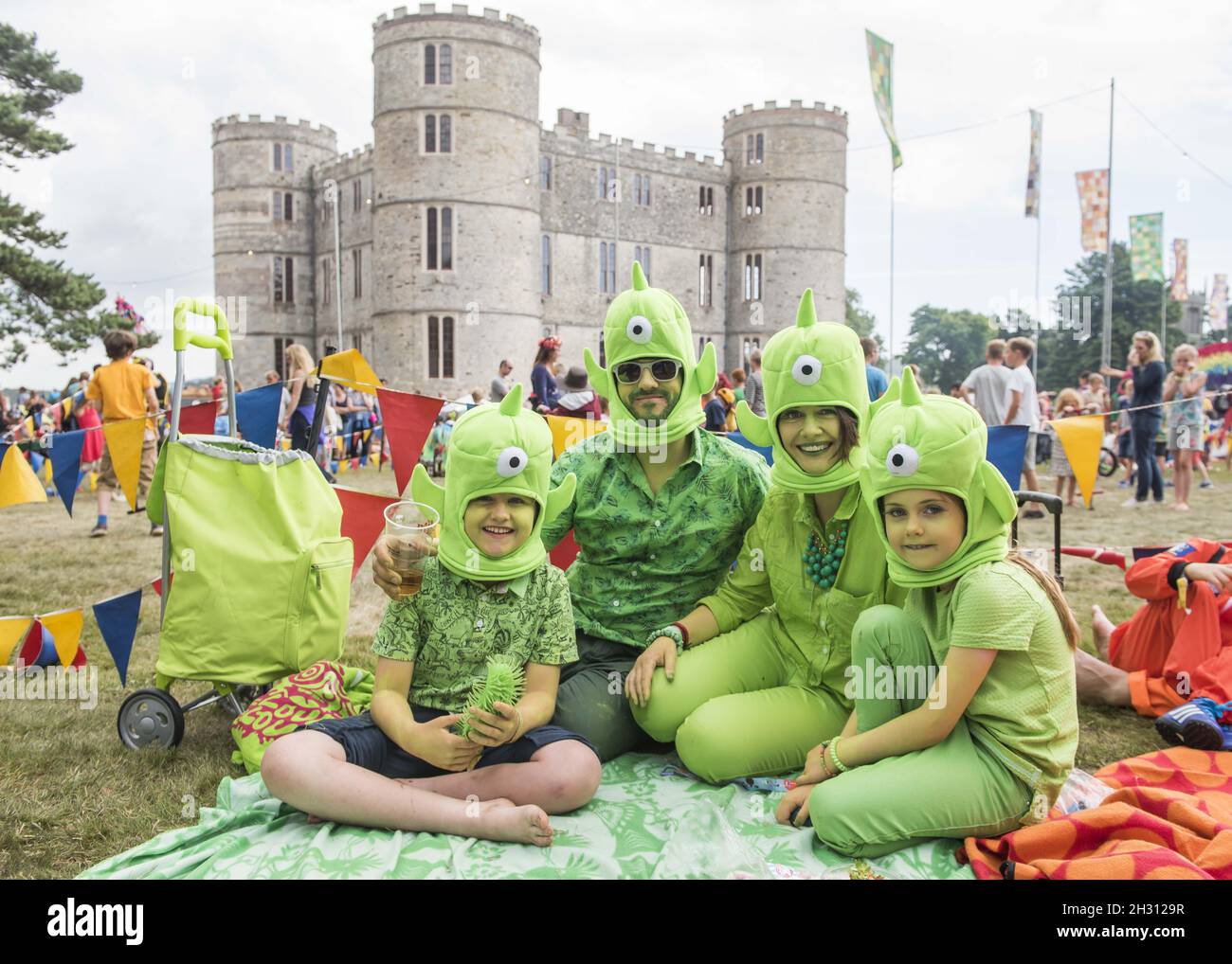 Festival goers dressed in Space themed fancy dress at Camp Besitval ...