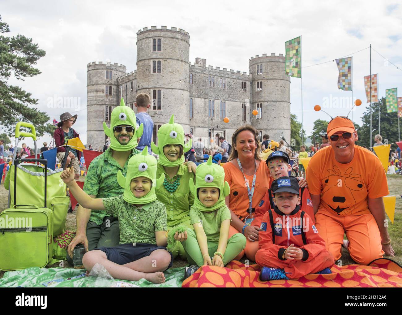 Festival goers dressed in Space themed fancy dress at Camp Besitval ...