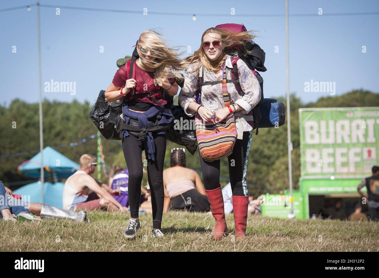Festival goers arrive on site on day 1 of Bestival 2016, Robin Hill ...