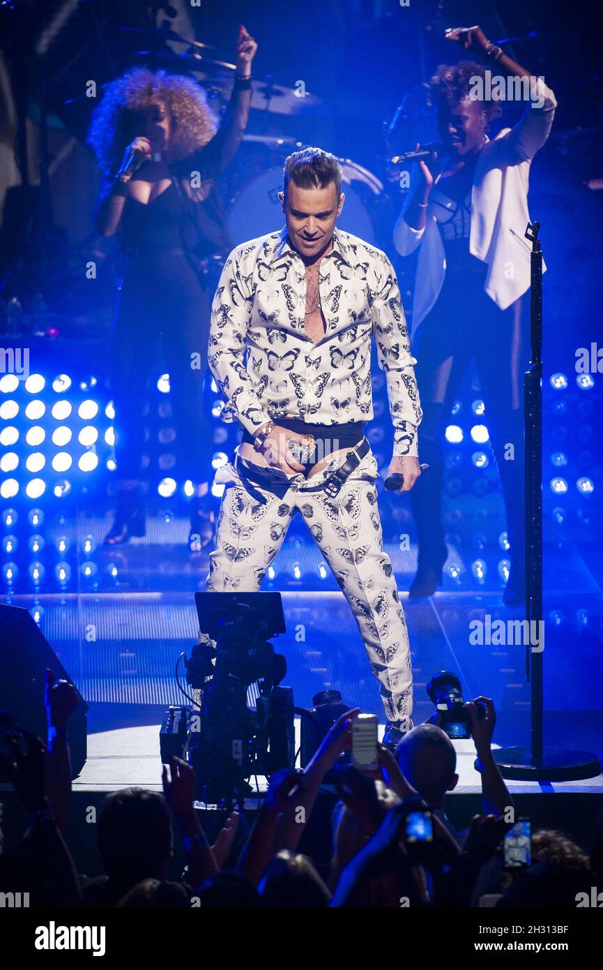 Robbie Williams performs live on stage as part of the Apple Music ...
