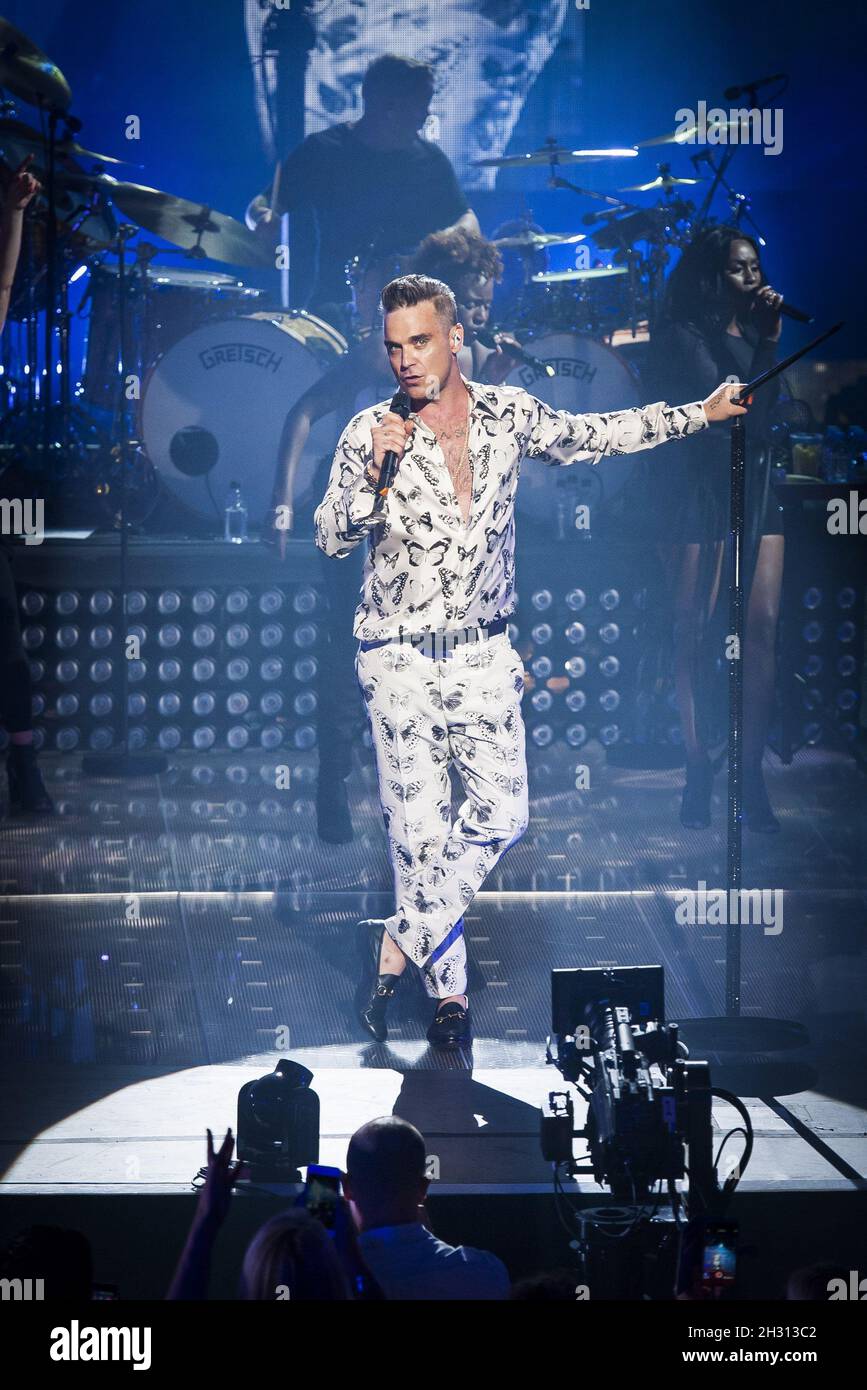 Robbie Williams performs live on stage as part of the Apple Music ...