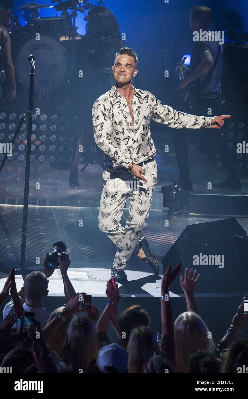 Robbie Williams performs live on stage as part of the Apple Music ...