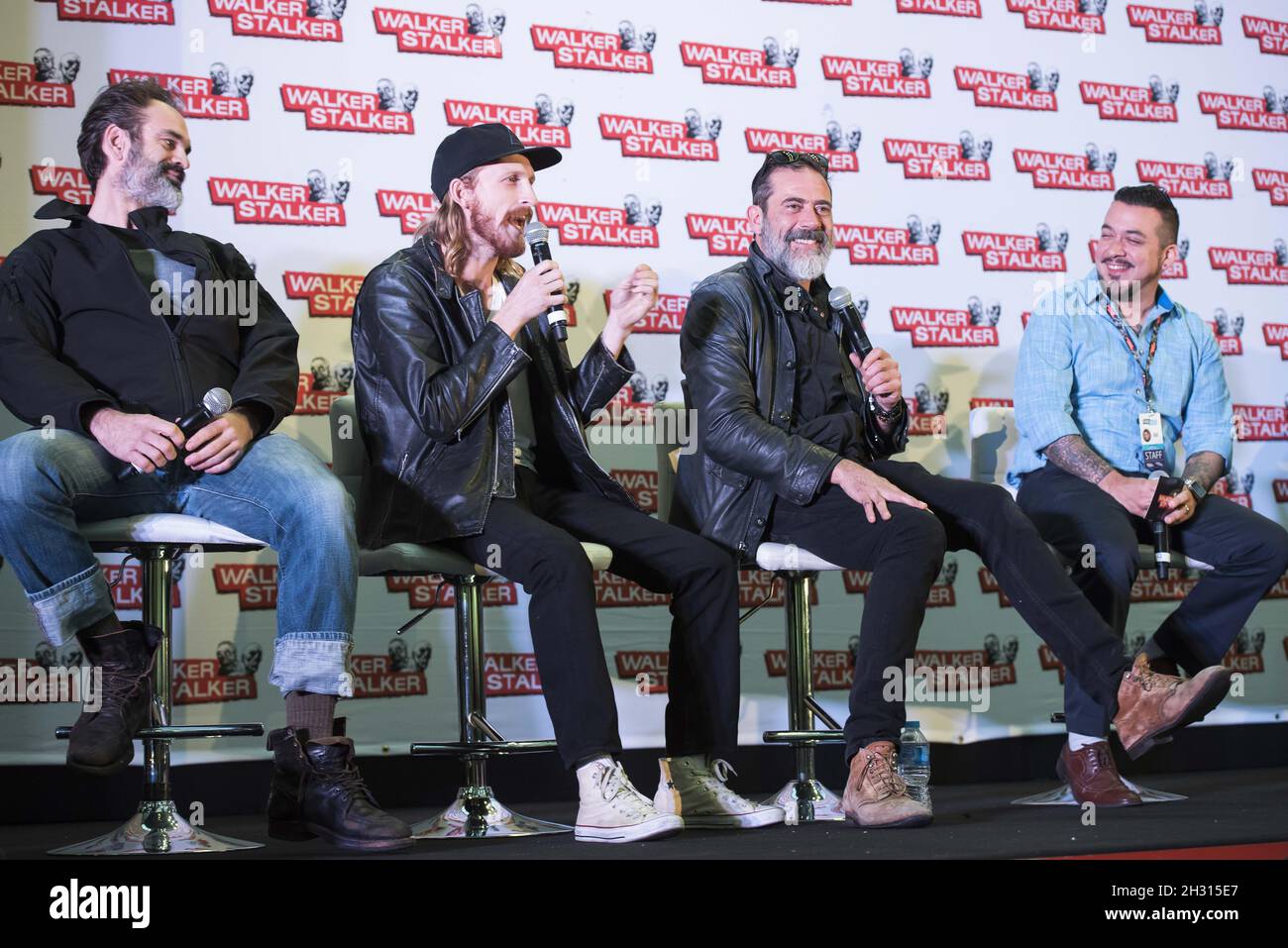 (L-R) Steven Ogg, Austin Amelio and Jeffrey Dean Morgan. on stage ...