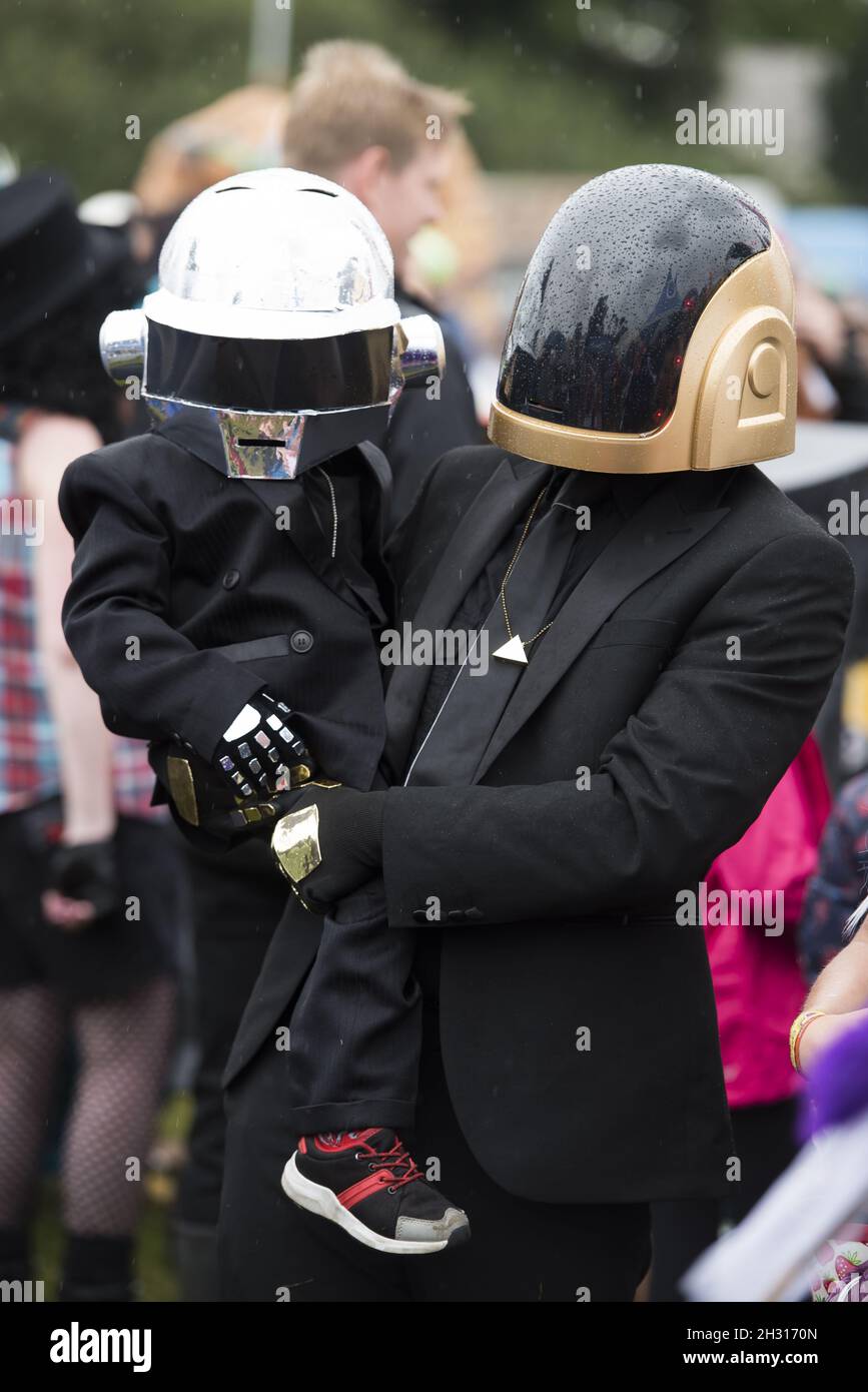 Festival goers in Daft Punk fancy dress at Camp Bestival 2017 Lulworth ...