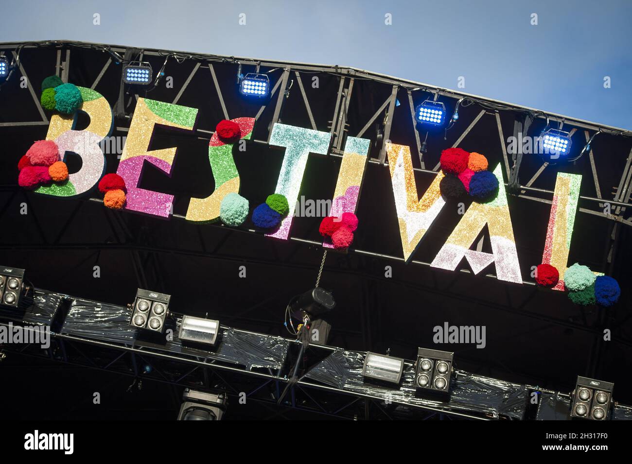 General view of the Castle Stage Bestival sign at Bestival 2017 at ...