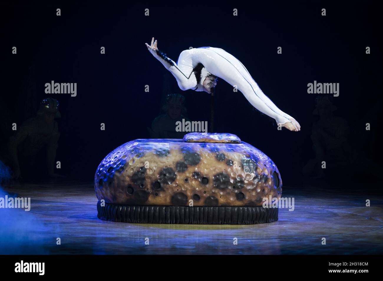 Ariunsanaa Bataa performs on stage during the dress rehearsal of Cirque ...