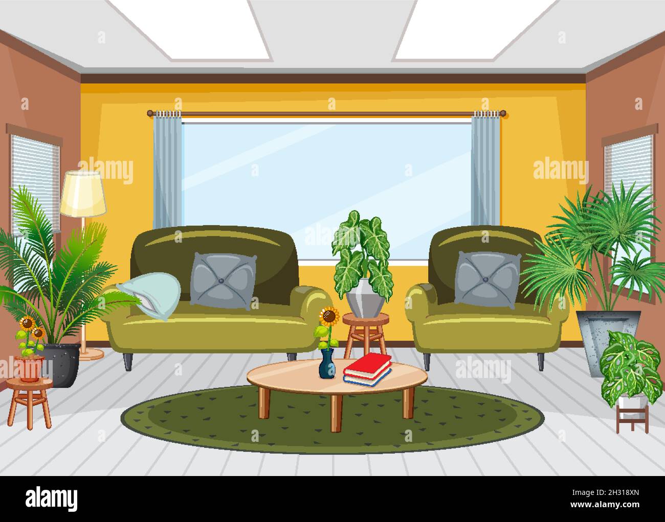 Living room interior design with furnitures illustration Stock Vector ...