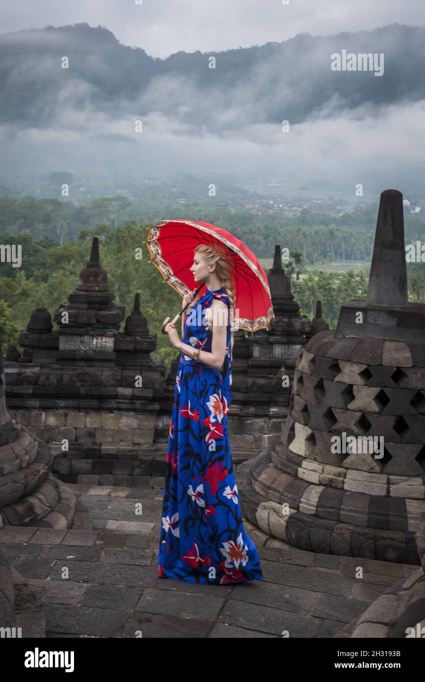 Model Maria Amanda at the top of Borobudur, a Buddhist temple in ...