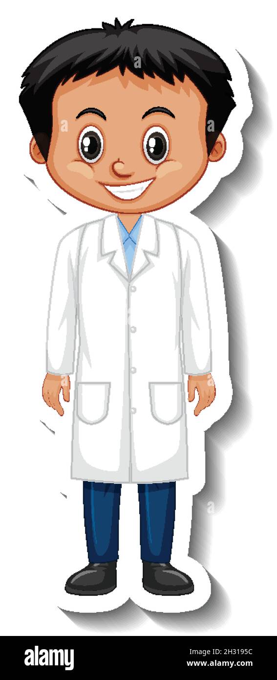 Scientist boy cartoon character sticker illustration Stock Vector Image ...