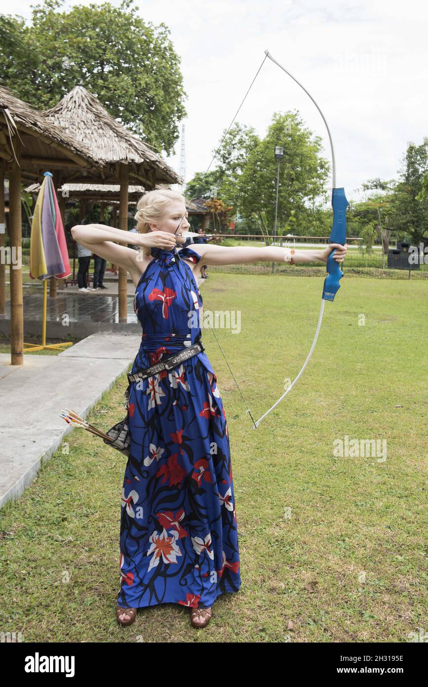 Model Maria Amanda practices archery in Jogyakarta, Java. Picture date ...