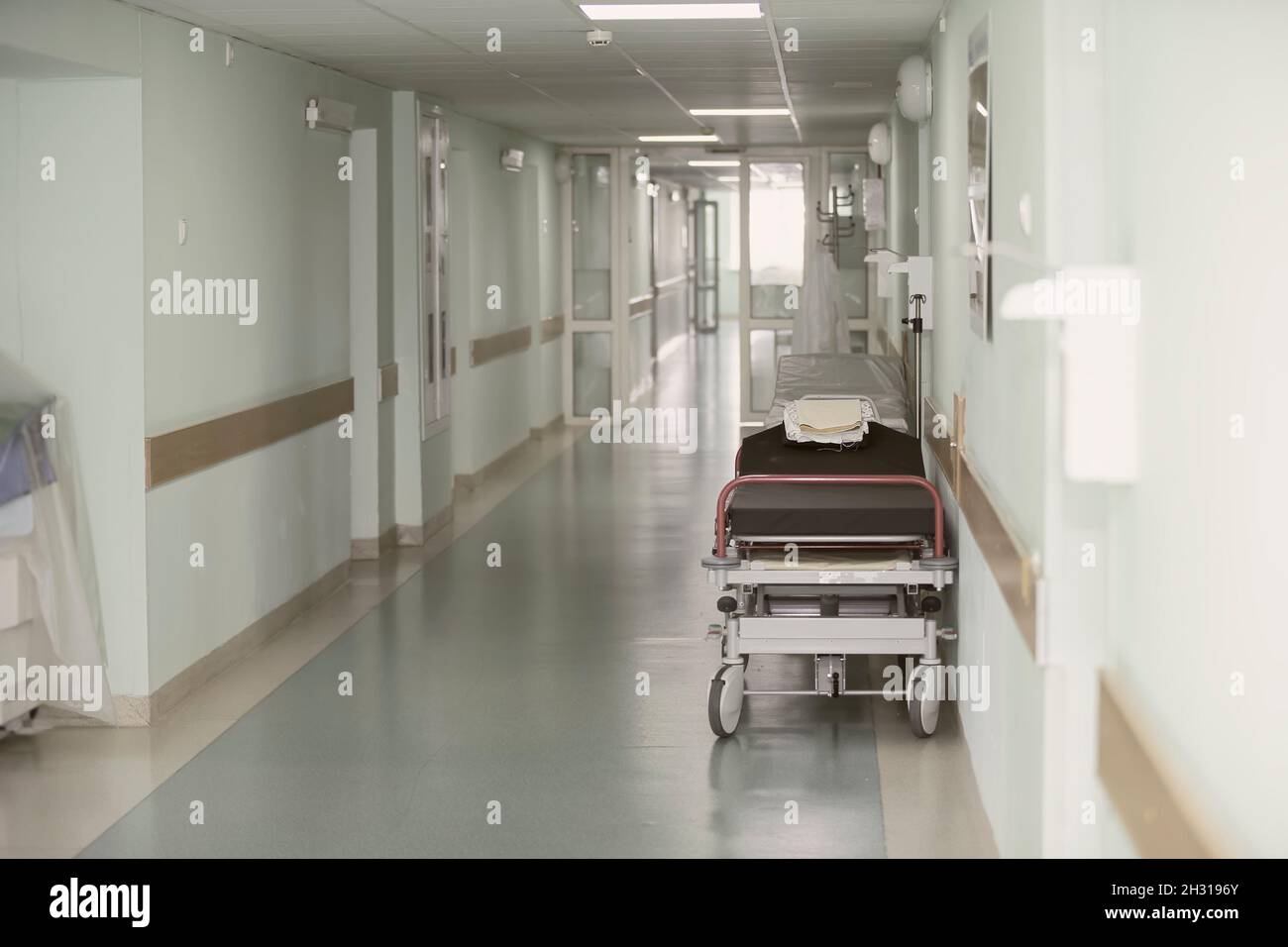 Empty hospital corridor with medical trolley.Hospital corridor Stock ...