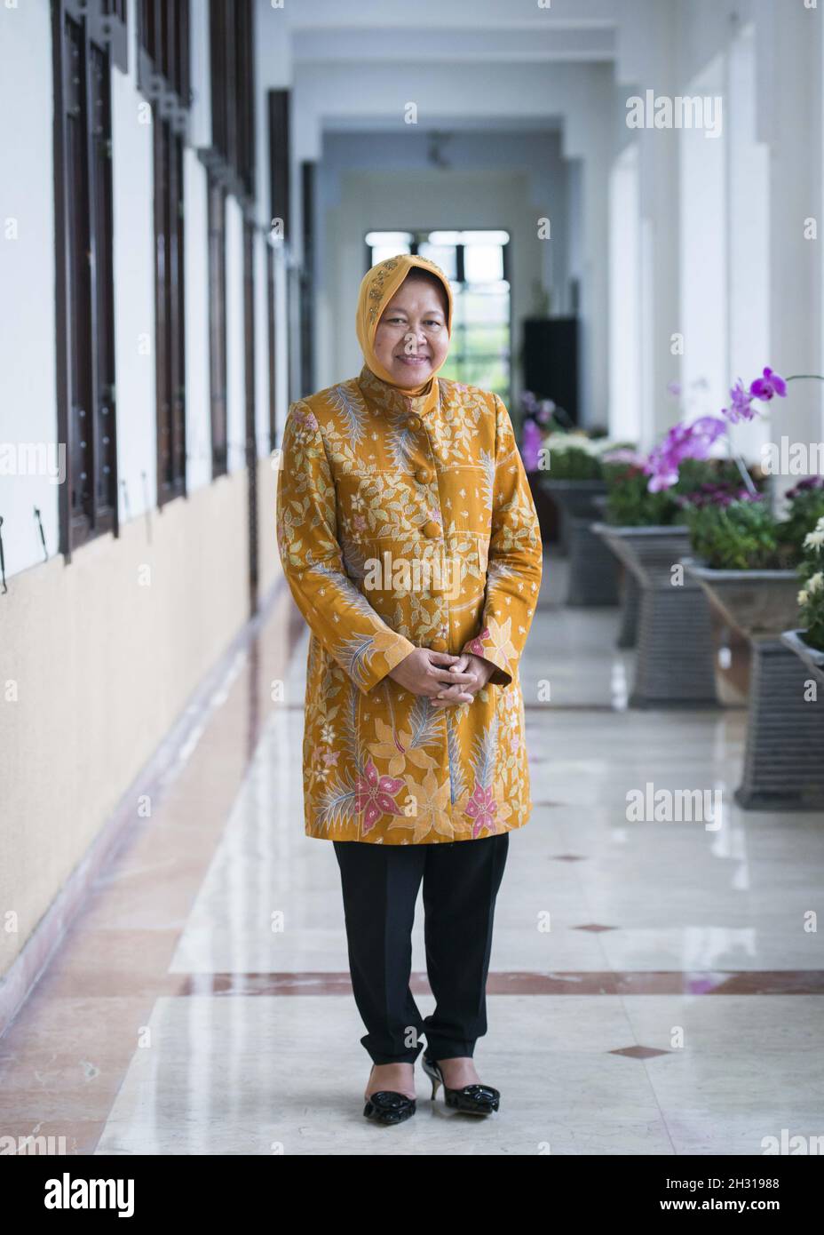 Tri Rismaharini, known as Bu Risma, portrait in Surabaya, Java. Picture ...