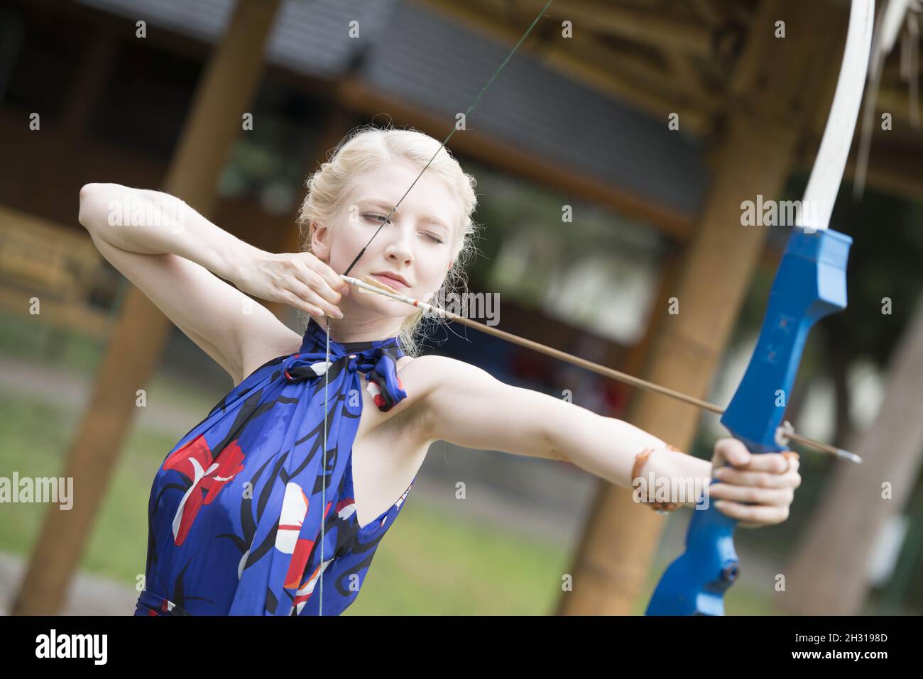 Model Maria Amanda practices archery in Jogyakarta, Java. Picture date ...