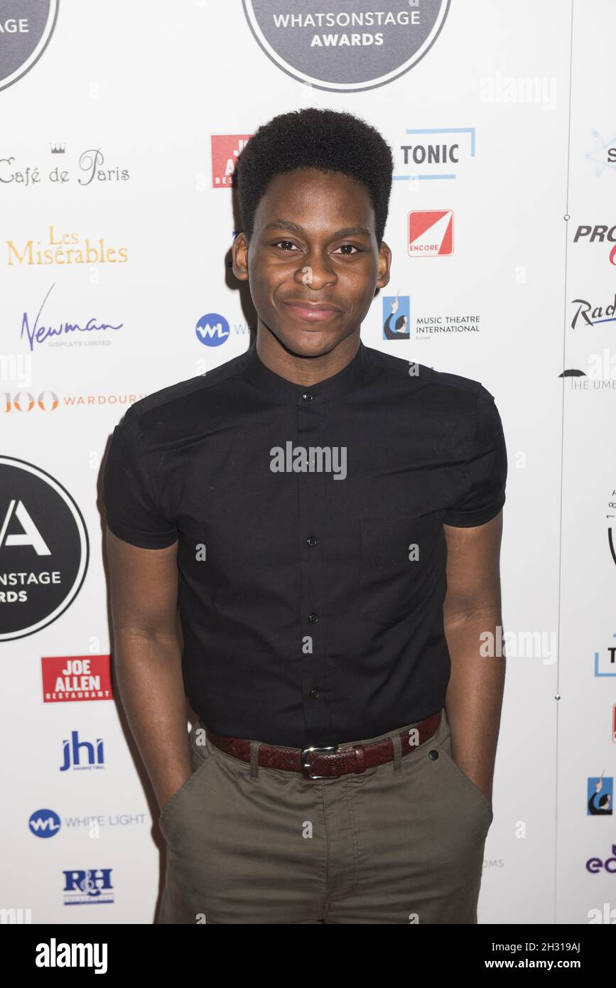 Tyrone Huntley attends the What's on Stage Awards 2018, at the Prince ...