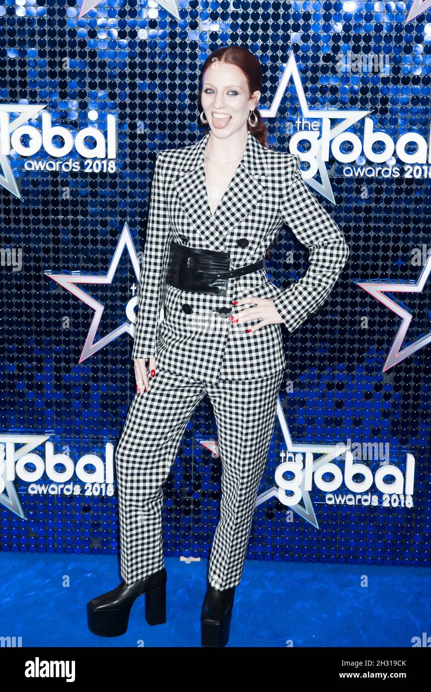 Jess Glynne attends the Global Awards 2018, at the Eventim Apollo ...
