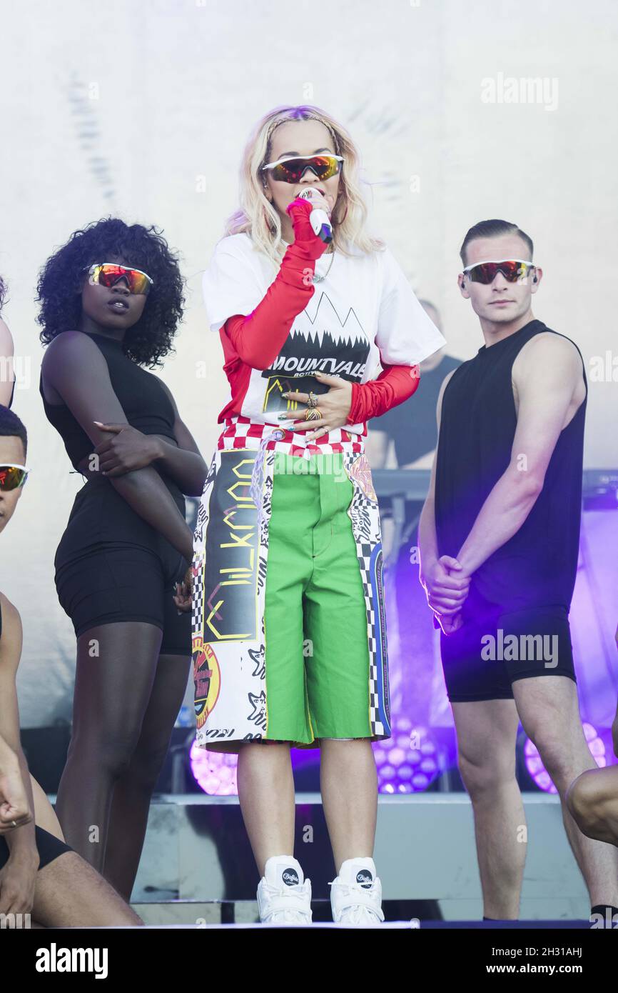 Rita Ora performs on stage during the Isle of Wight festival at ...