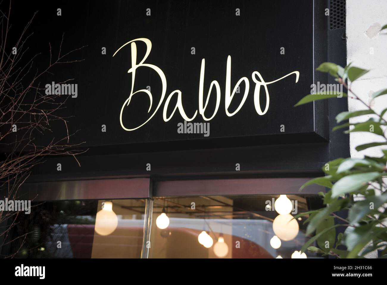 Babbo restaurant sign which is part owned by Chelsea footballers David ...