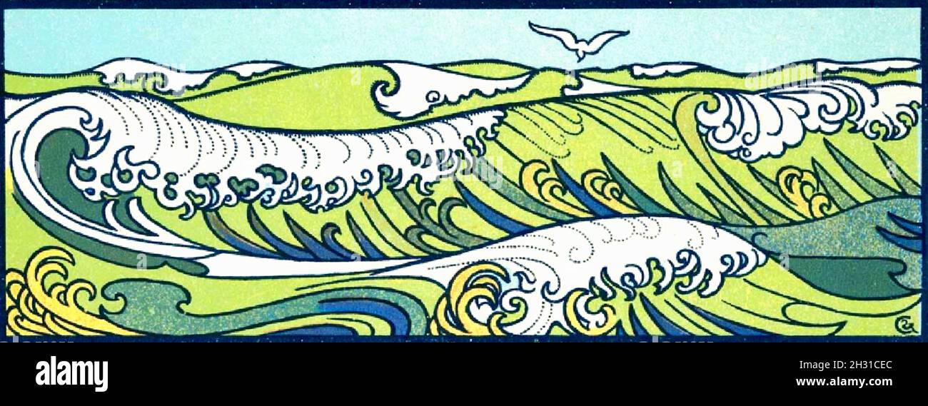Gisbert Combaz artwork - Postcard of the ocean Stock Photo - Alamy