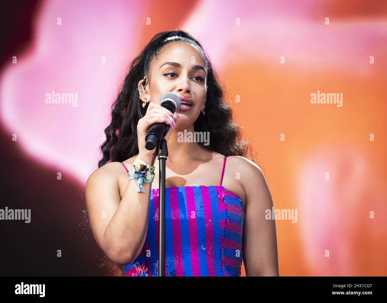 Jorja Smith performs live on the West Holts Stage on day 3 of ...