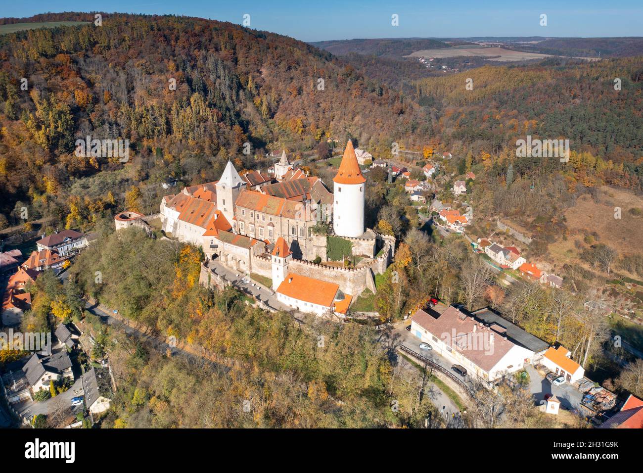 Goticky kralovsky hrad Krivoklat, CHKO Krivoklatsko, Ceska republika ...