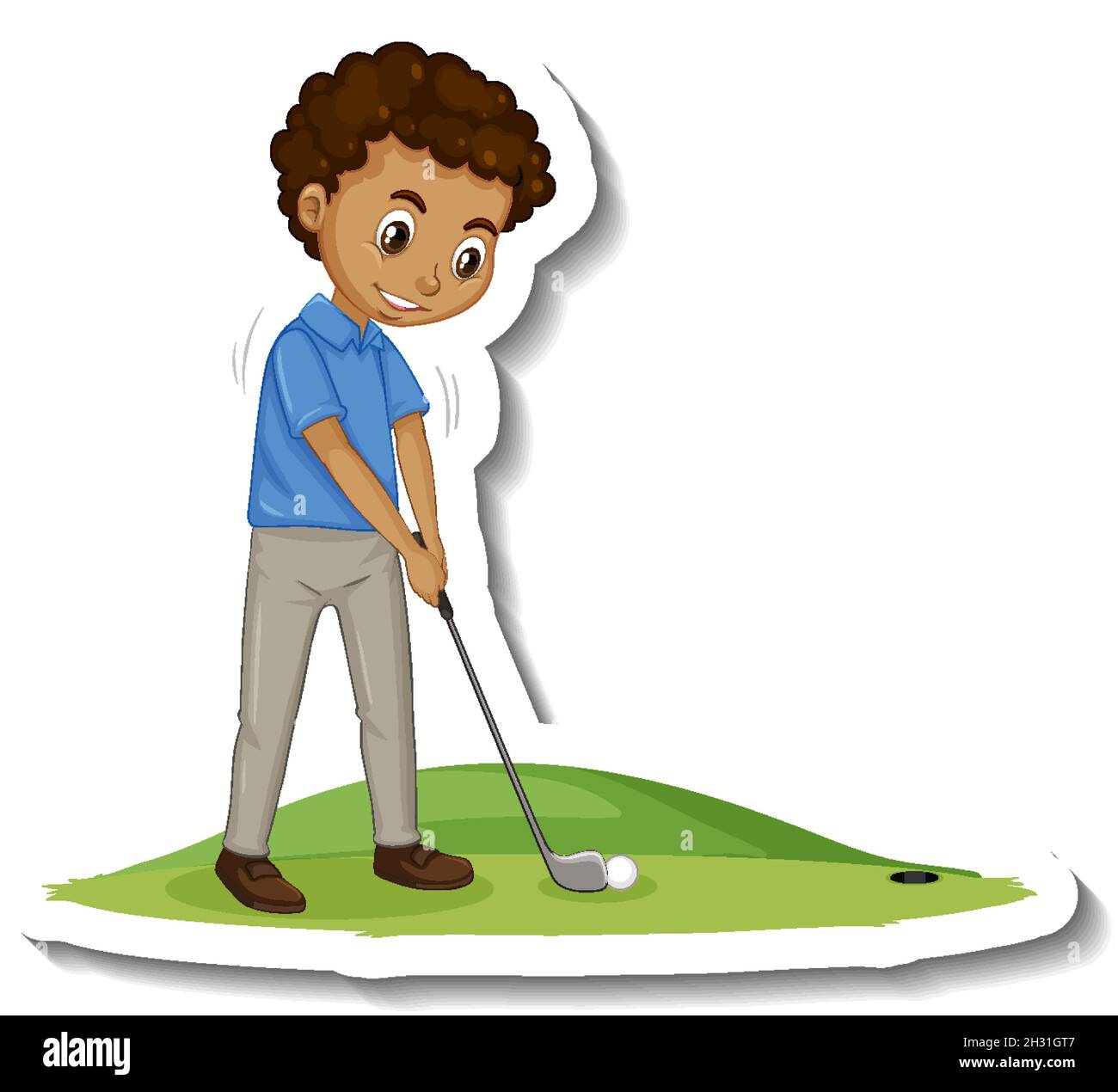 Sticker golf player man playing golf on white background illustration ...