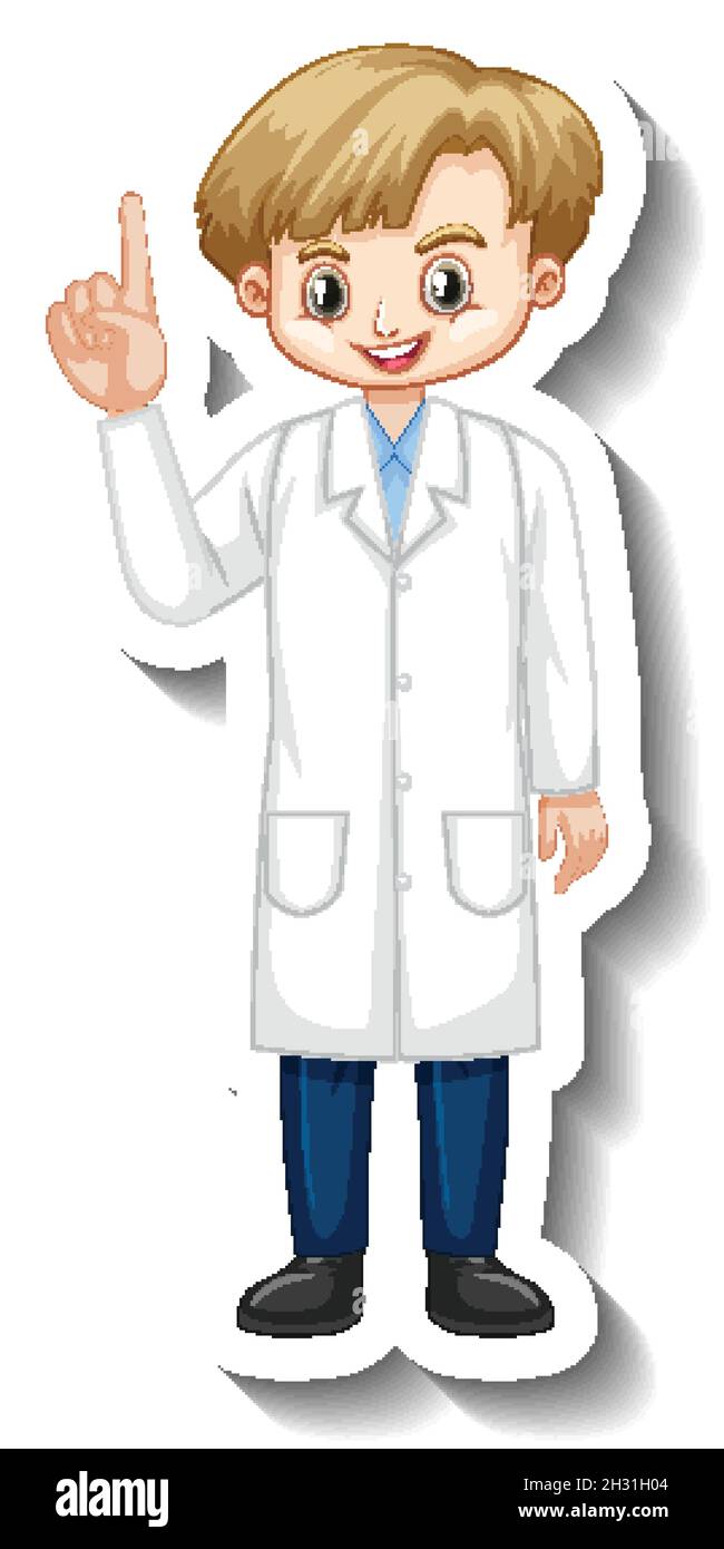 Scientist boy cartoon character sticker illustration Stock Vector Image ...